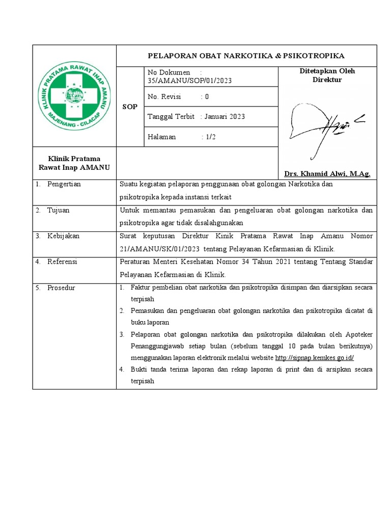 Sop Pelaporan Obat Narko & Psiko | PDF