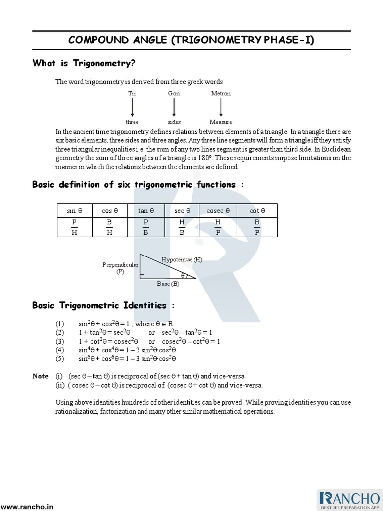 Trigonometry Basics for Students | PDF
