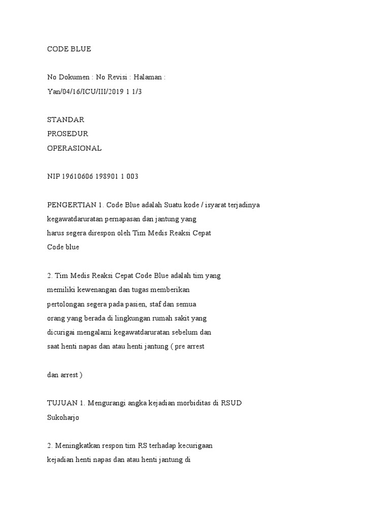 Prosedur Code Blue RSUD Sukoharjo | PDF | Teknologi & Rekayasa
