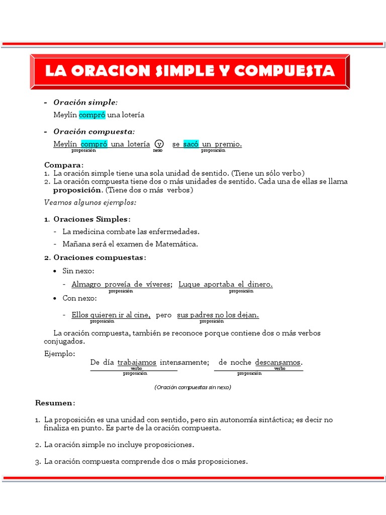 Análisis de Oraciones Simples y Compuestas | PDF
