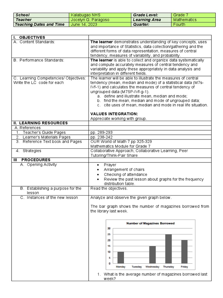 COT 2 Lesson Plan | PDF | Mode (Statistics) | Mean