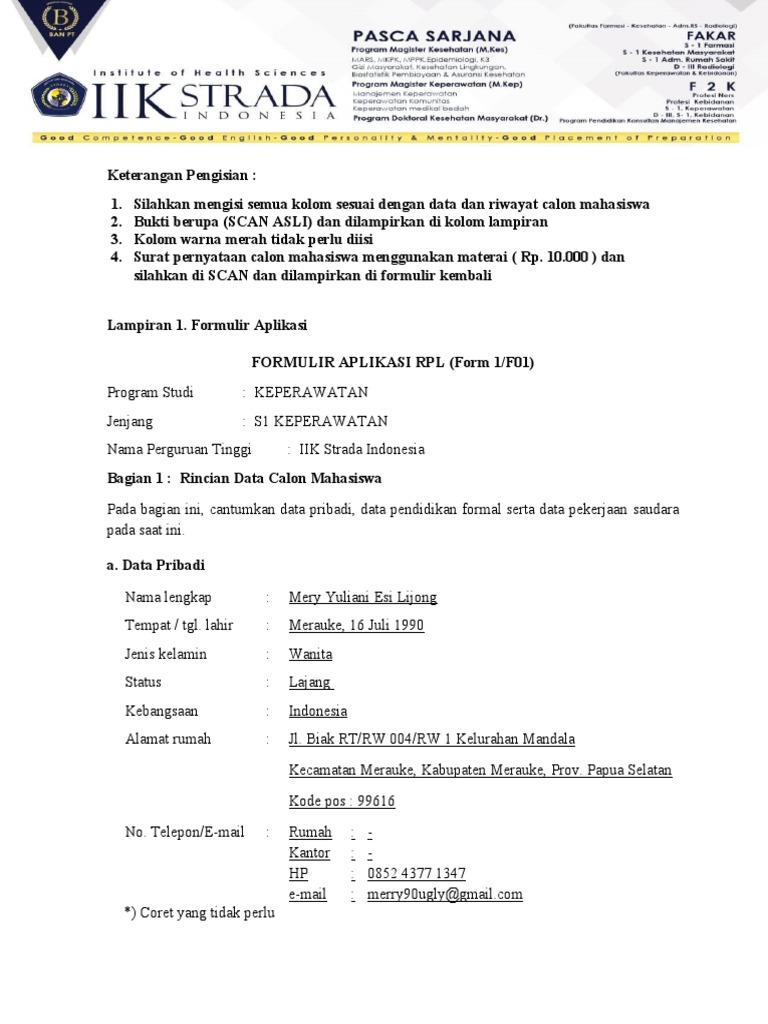 Formulir RPL s1 Keperawatan | PDF | Pengembangan Diri | Kesehatan Holistik