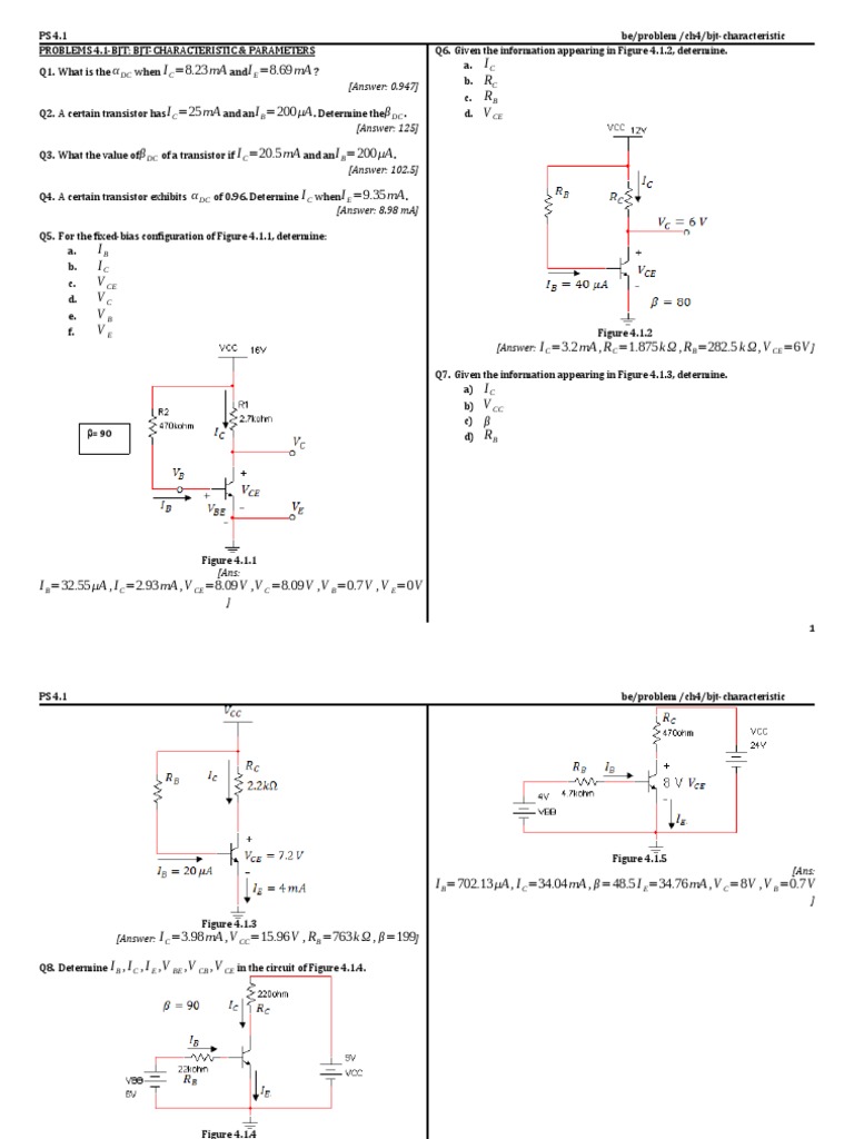 Problems 4.1-Bjt - Characteristic & Parameter | PDF | Manufactured Goods | Electronic Engineering