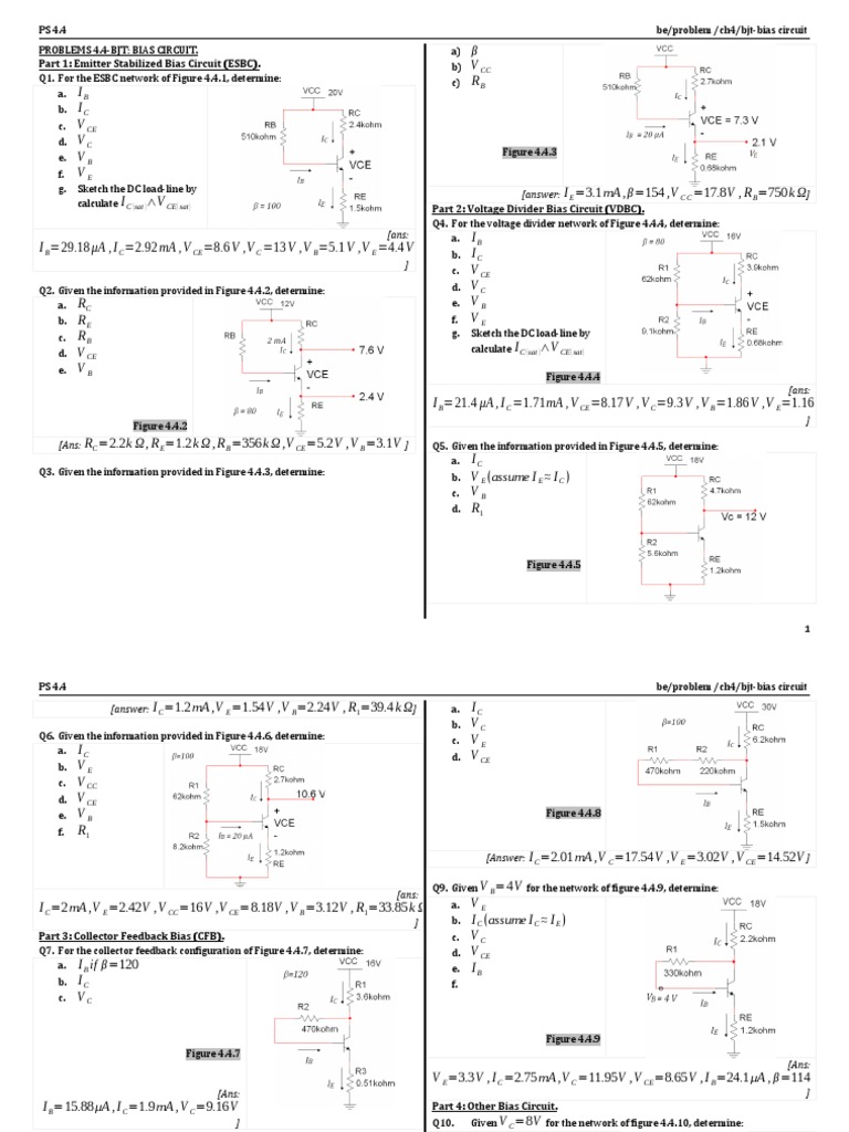 BJT Bias Circuit Problem Solutions | PDF | Analog Circuits | Electrical Circuits