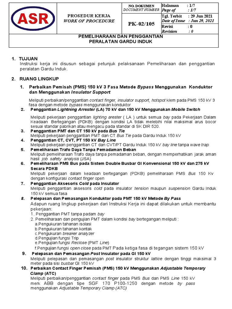 SOP Pemeliharaan Dan Penggantian Gardu Induk | PDF