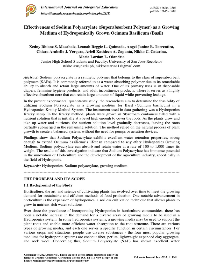 Effectiveness of Sodium Polyacrylate (Superabsorbent Polymer) As A ...