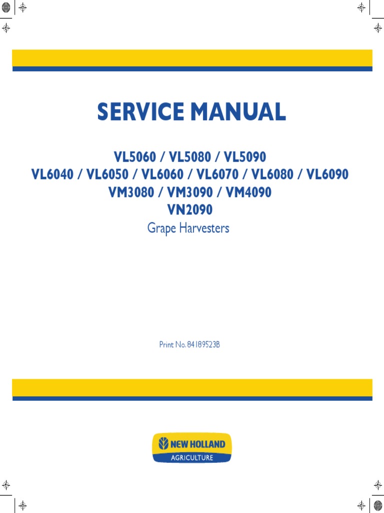 Grape Harvester Service Manual 84189523B | PDF | Engines | Transport
