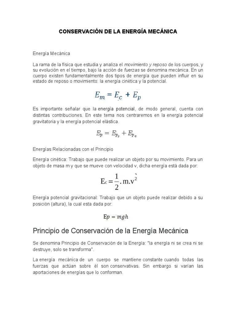 Conservación de Energía Mecánica | PDF | Energía potencial | Gravedad