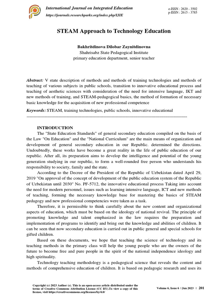 Steam Approach To Technology Education Pdf Methodology Pedagogy