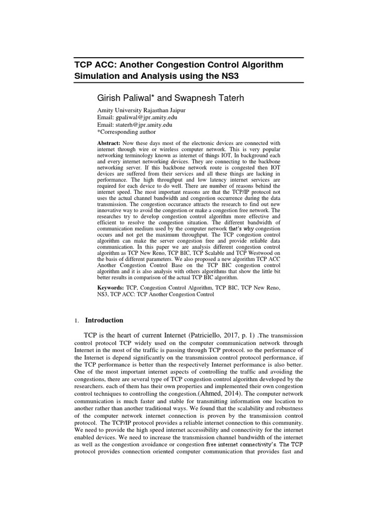 Tcp Acc Another Congestion Control Algorithm Bic Simulation And 1990