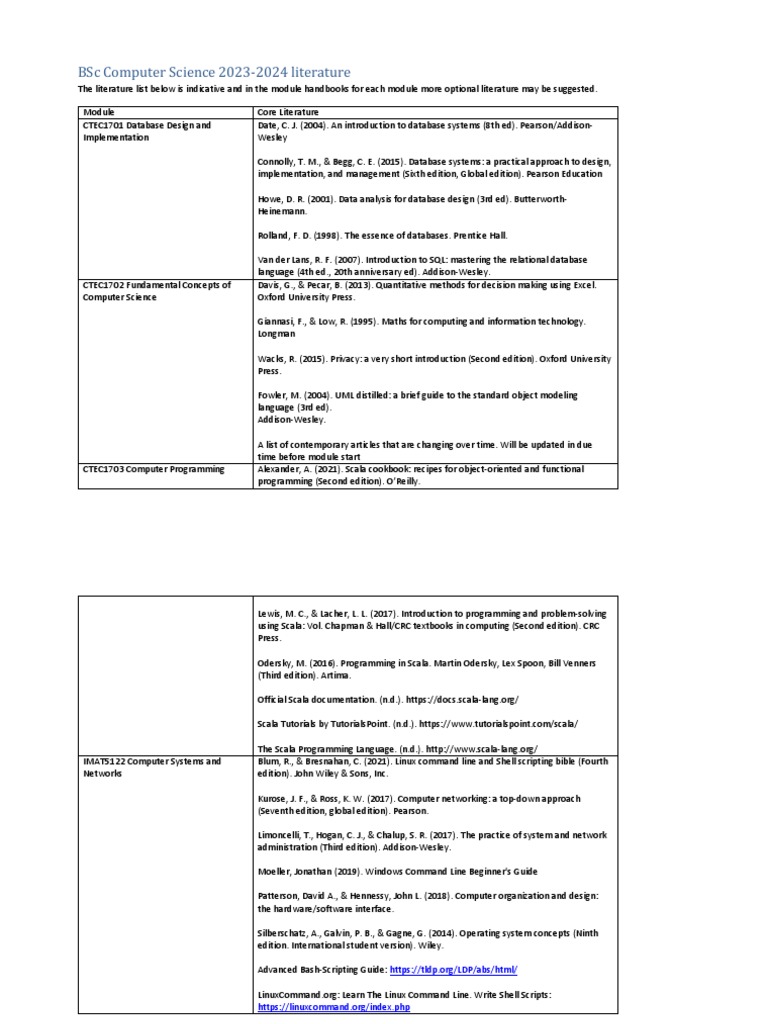 2023 24 BSC Computer Science Core Literature | PDF