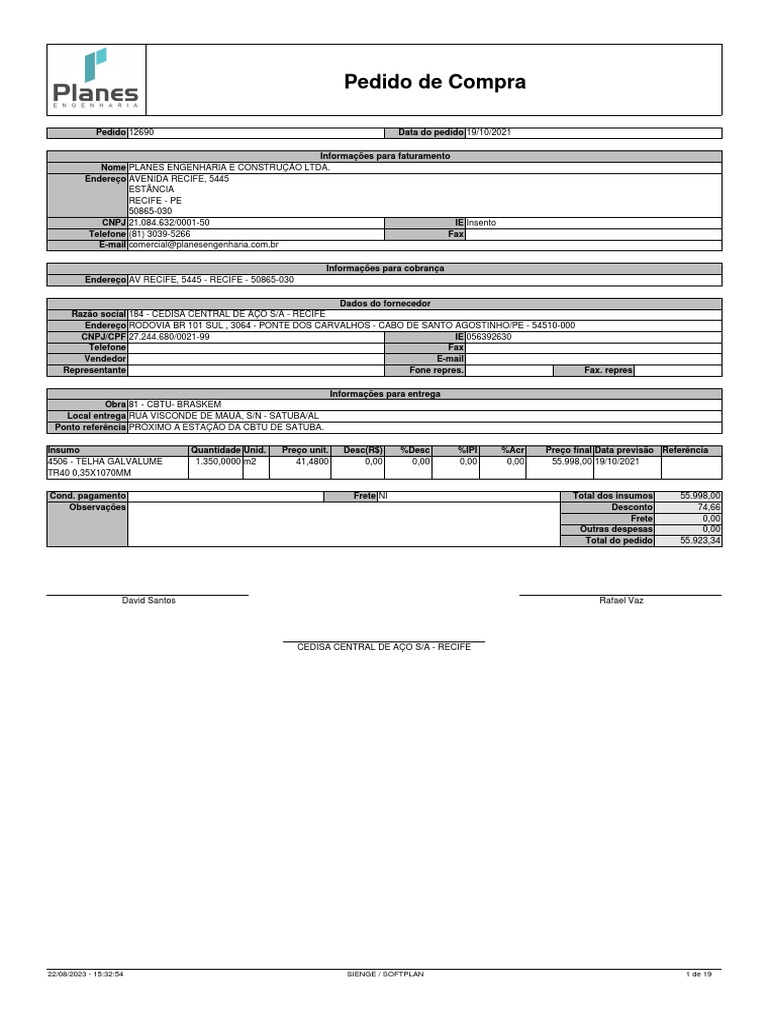 Relatorio de Pedidos de Compras Cedisa 184 | PDF | Setor secundário da economia | Trabalho de ...