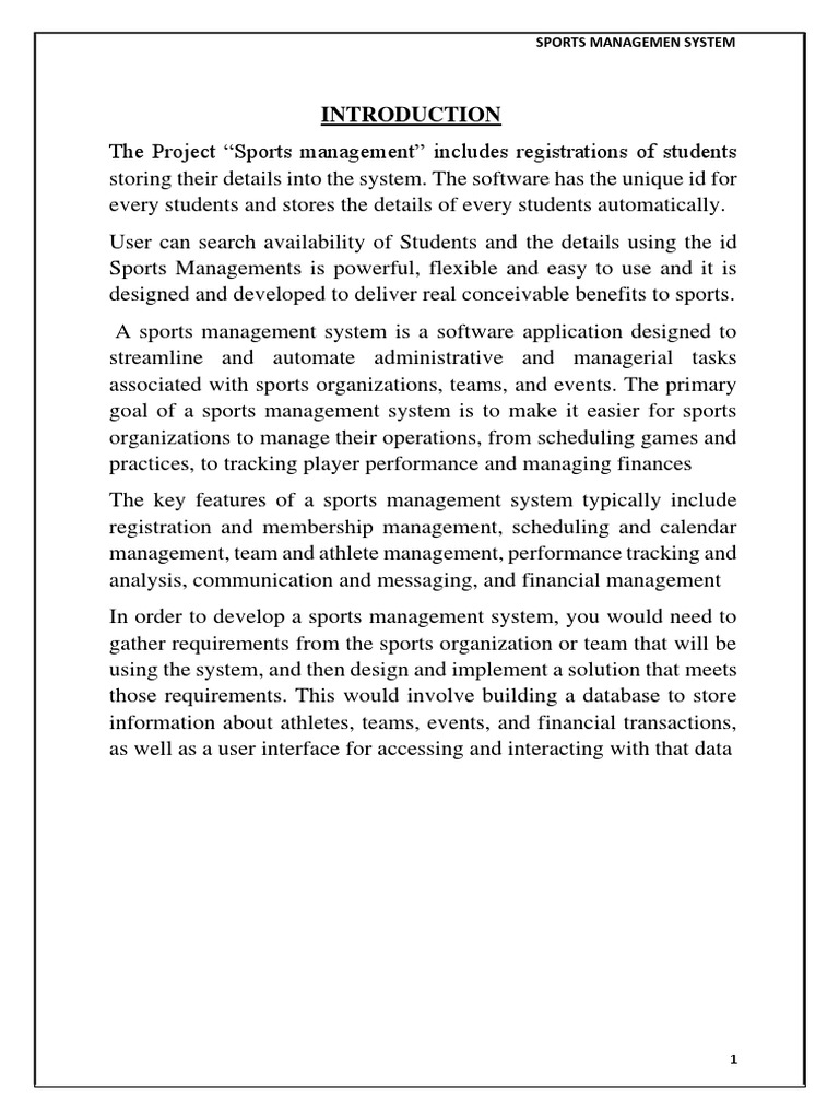 Sports Management System Documentation | PDF