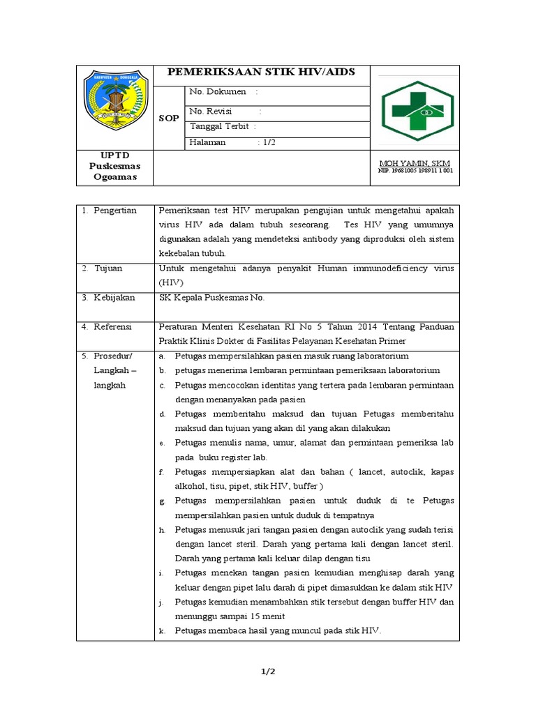 SOP Pemeriksaan HIV | PDF