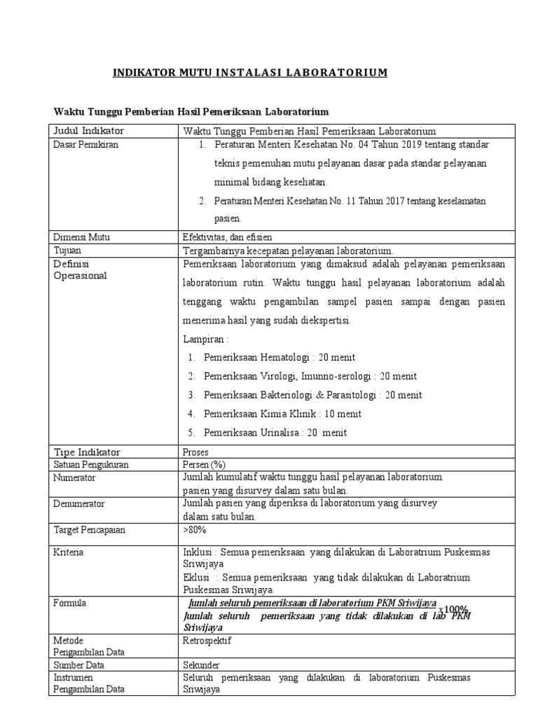 Indikator Mutu Laboratorium 2023 | PDF