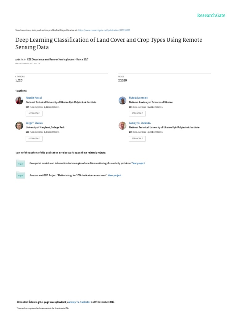 Kussul Et Al 2017 GRSL DeepLearning | PDF | Machine Learning | Artificial Intelligence