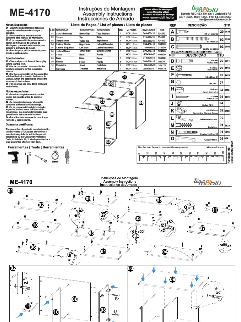 Manual Mesa Balcao Dobravel Tecnomobili Me4170 2 Nichos | PDF