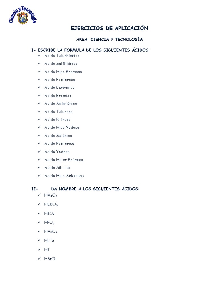 Ejercicios de Aplicacion Sobre Acidos | PDF