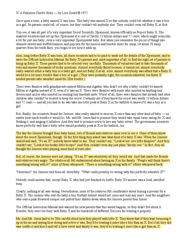 Gould, Lois (1972) X, A Fabulous Child's Story | PDF