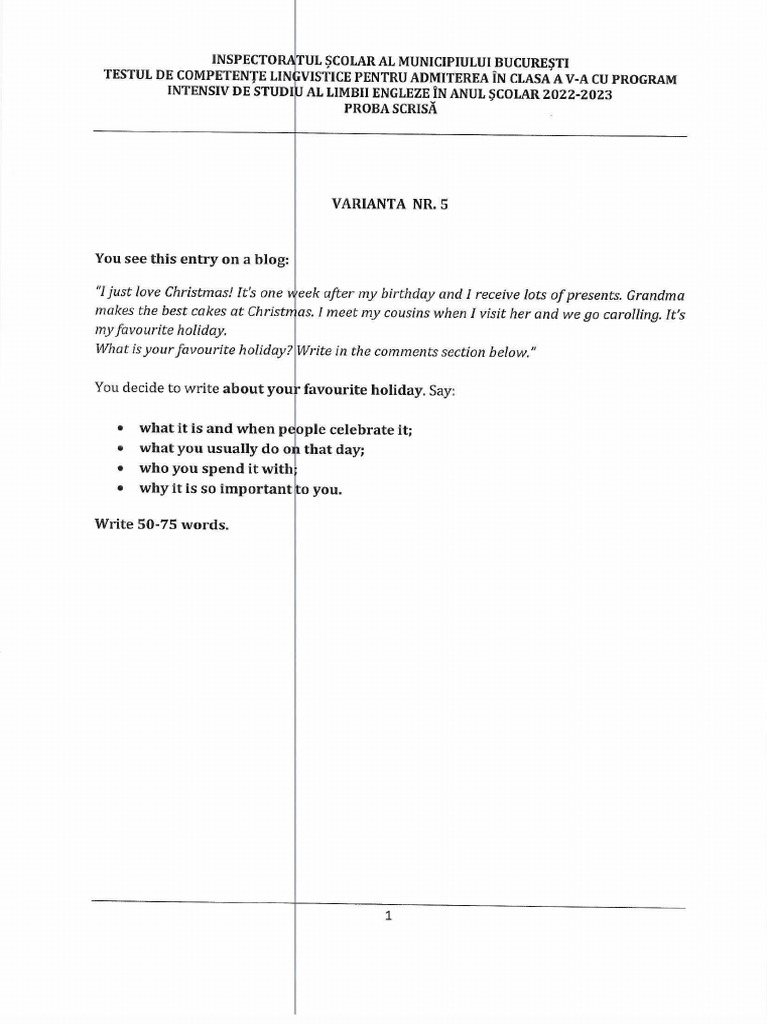 B Bilingv 5 Engleza Subiect 2022 | PDF