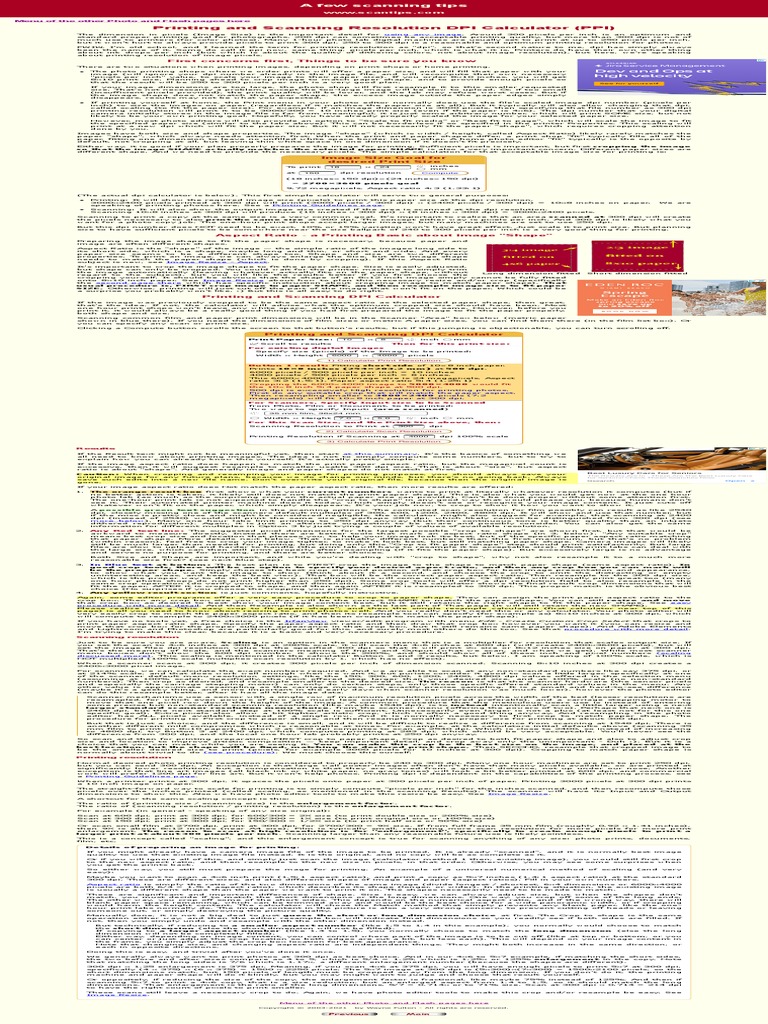 Printing and Scanning Resolution DPI Calculator (PPI) | PDF | Image ...