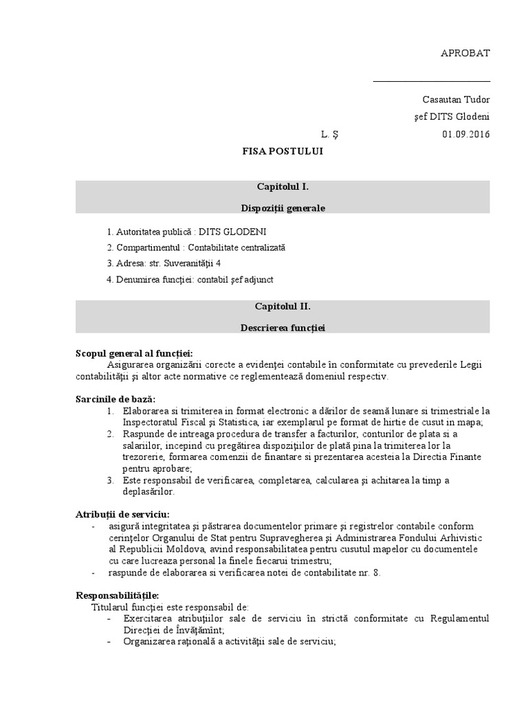 Fisa Post Contabil Sef Adjunct | PDF