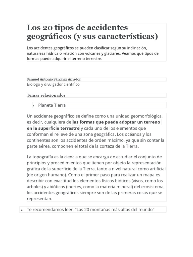 20 Tipos de Accidentes Geográficos | PDF | Río | lago