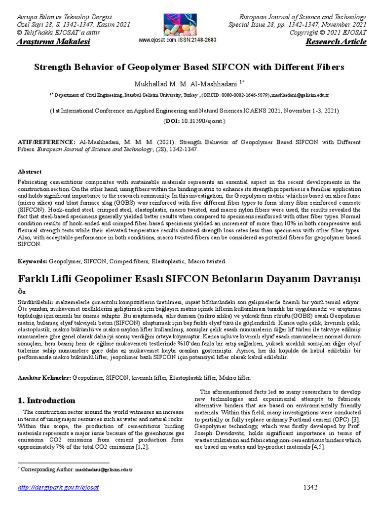 4 Strength Behavior of Geopolymer Based SIFCON with Different Fibers ...