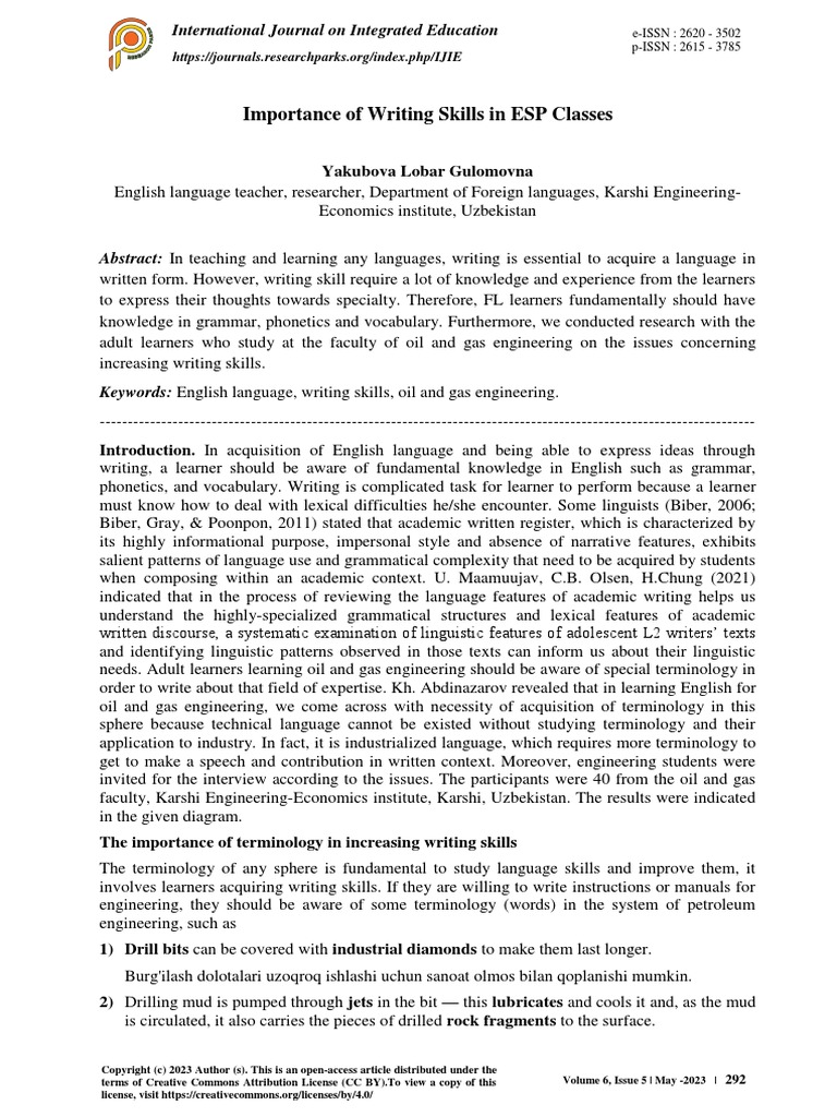 Importance of Writing Skills in ESP Classes | PDF | Linguistics | Human ...