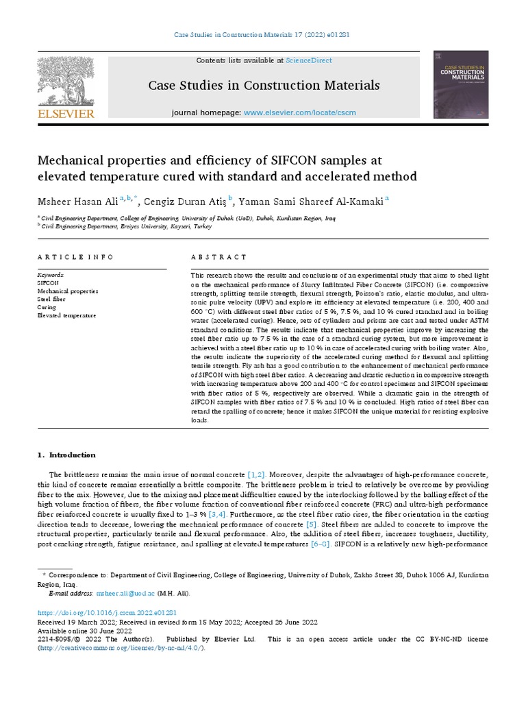 5 Mechanical Properties and Efficiency of SIFCON Samples at Elevated ...