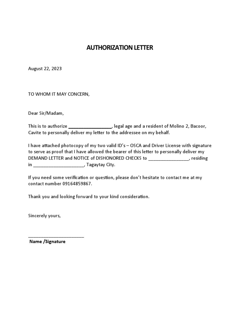 Authorization Letter For Demand Letter | PDF