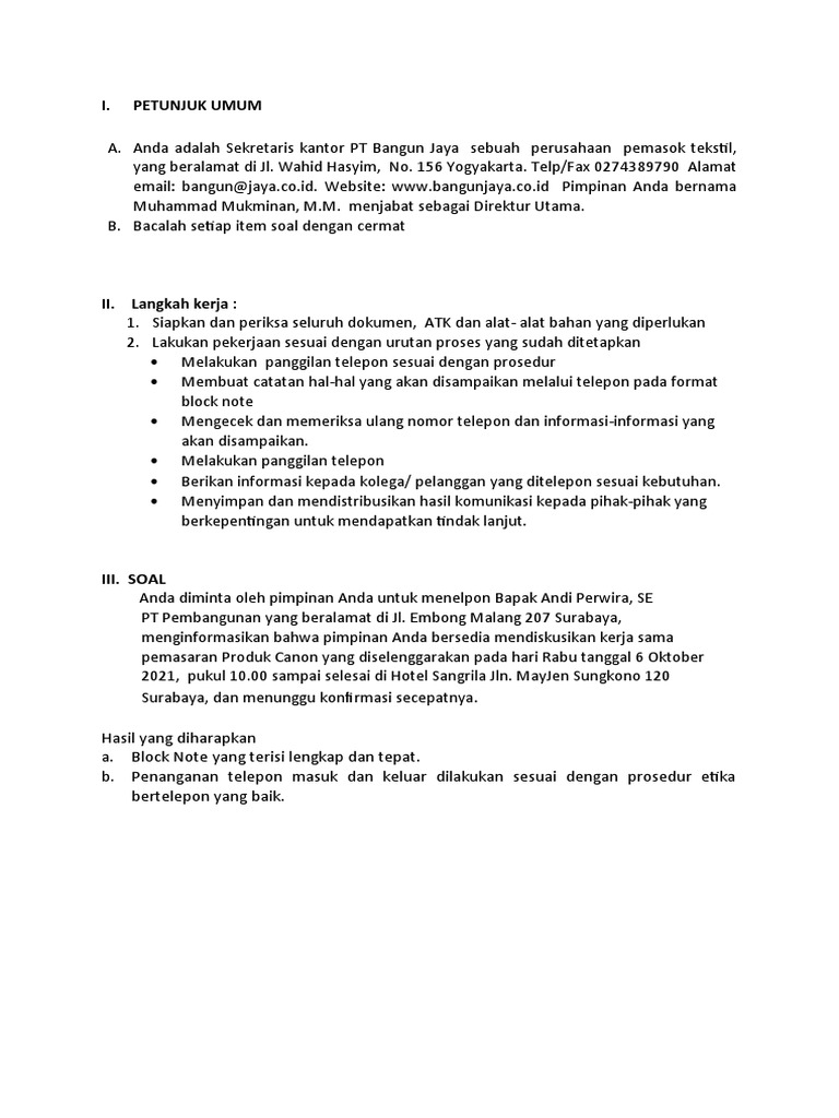 Soal Melakukan Panggilan Telepon Pdf