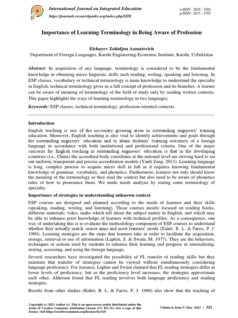 Importance of Learning Terminology in Being Aware of Profession | PDF