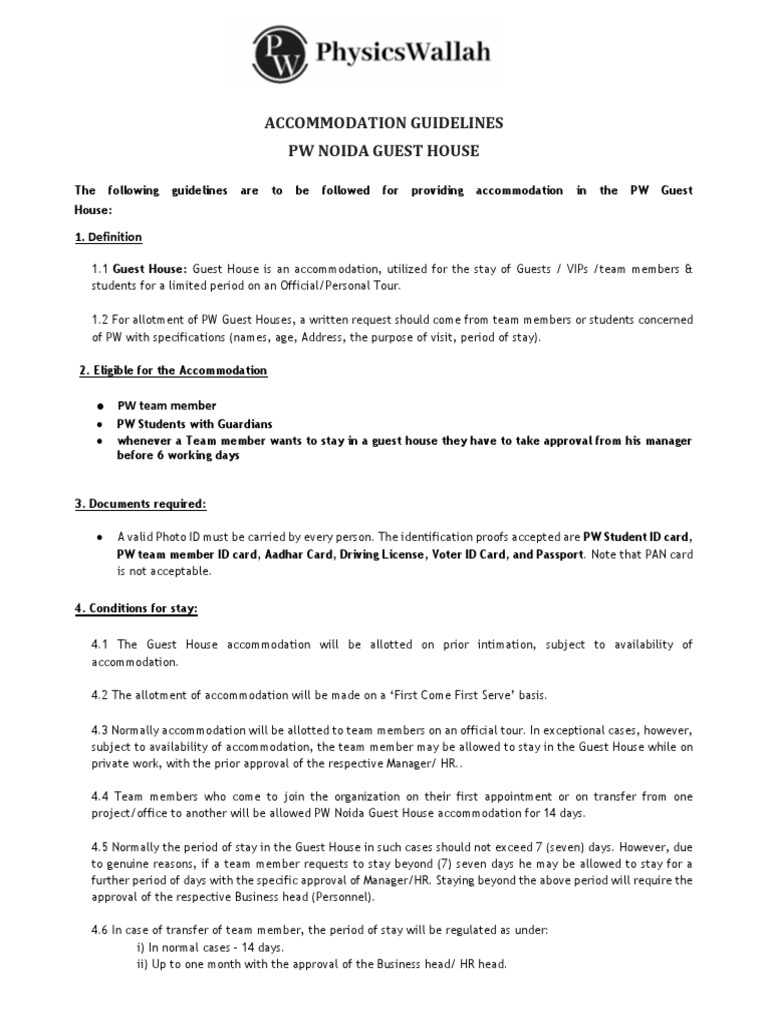 Noida Guest Accommodation Guidelines | PDF
