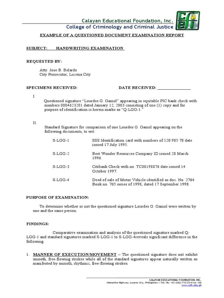 Lo27at87u Sample+Questioned+Document+Report | PDF