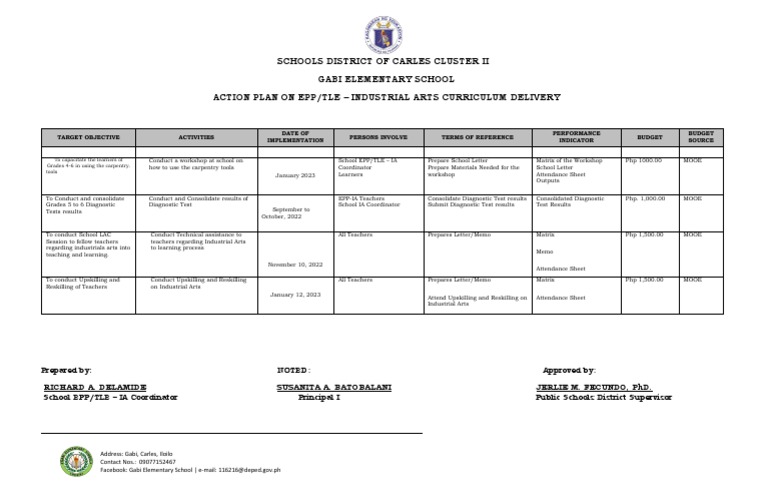 Action Plan - Gabi Es - Industrial Arts | PDF | Cognition | Learning