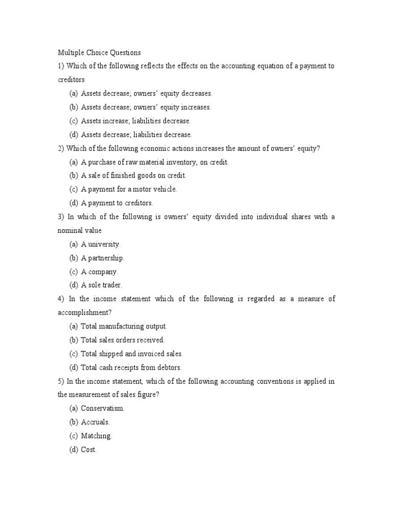 Accounting Multiple Choice Questions | PDF