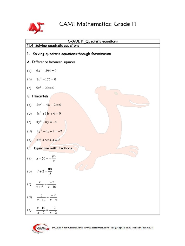 GRADE 11 - Quadratic Equations | PDF