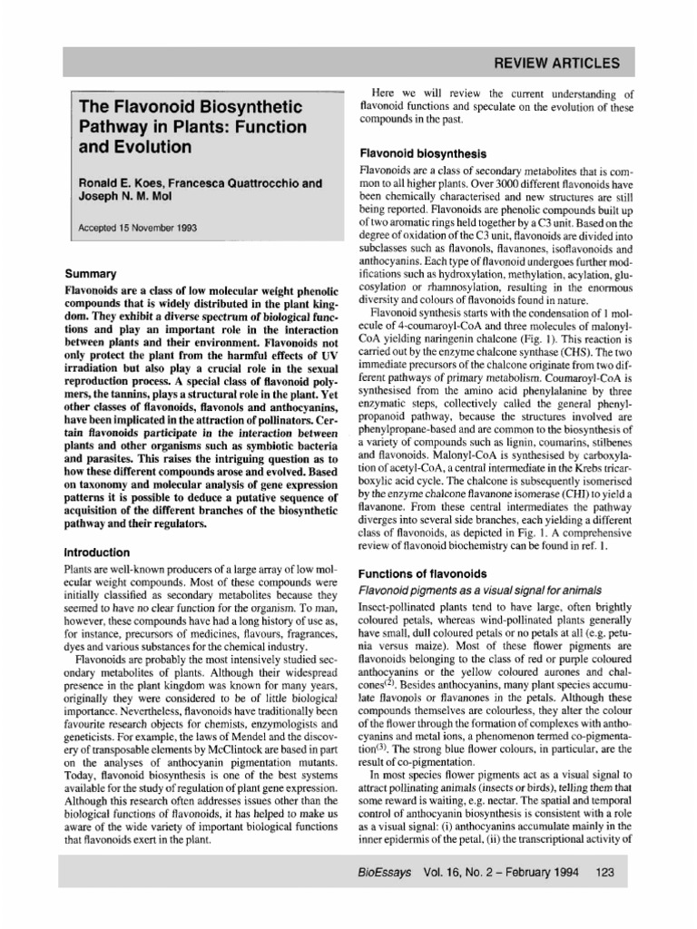Koes Et Al. - 1994 - The Flavonoid Biosynthetic Pathway in Plants Func ...