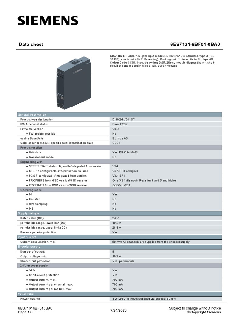 6ES71316BF010BA0 Datasheet en | PDF