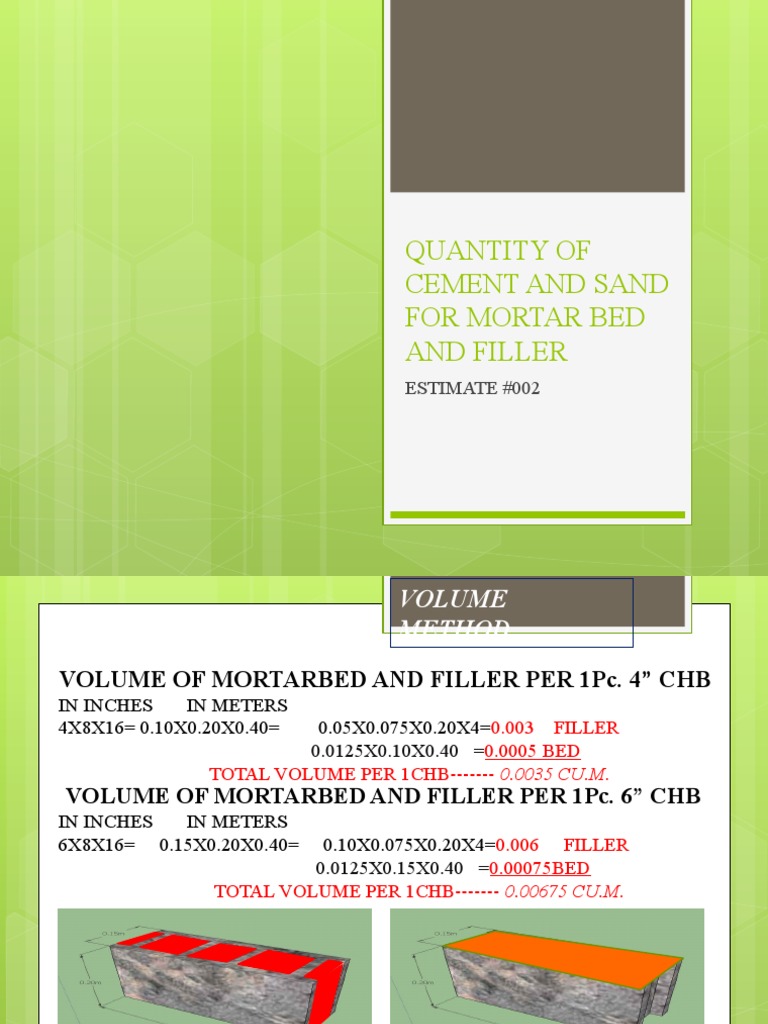 Quantity of Cement and Sand For Mortar Bed and Filler | PDF | Mortar ...