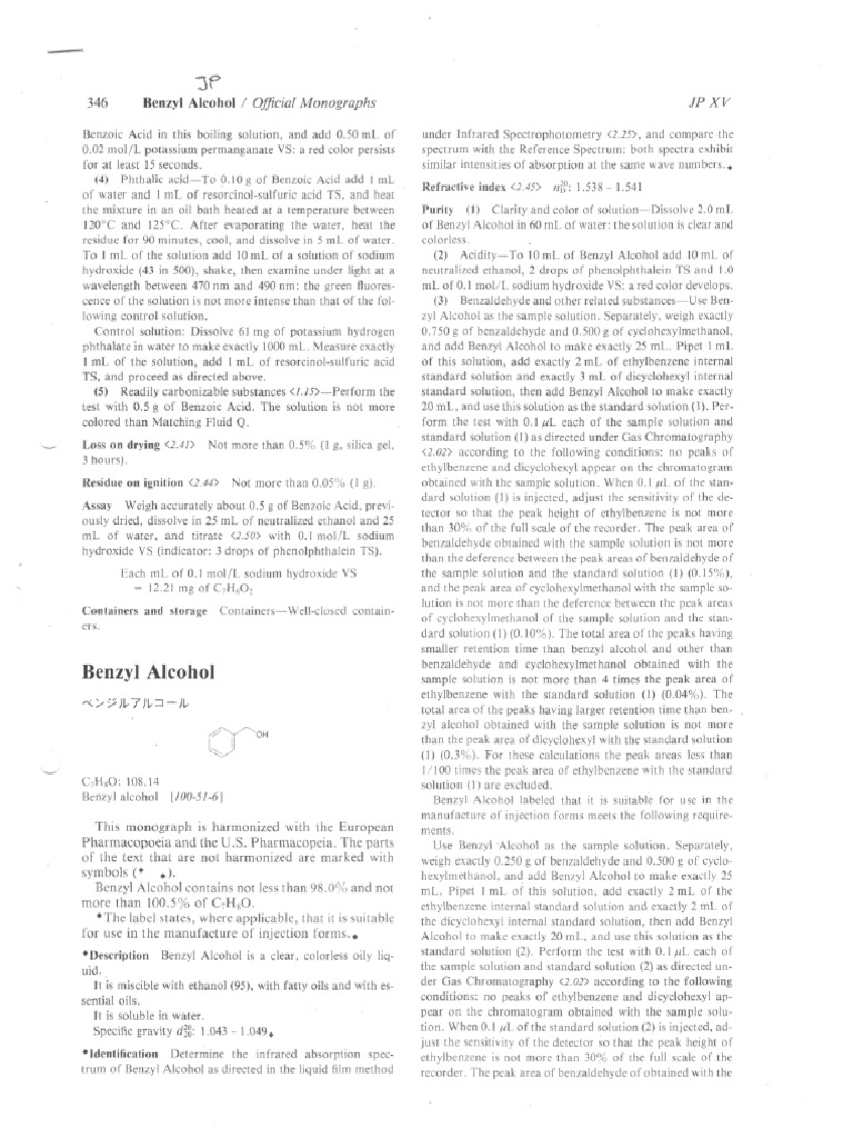 Benzyl Alcohol Monograph Overview | PDF | Cooking, Food & Wine ...