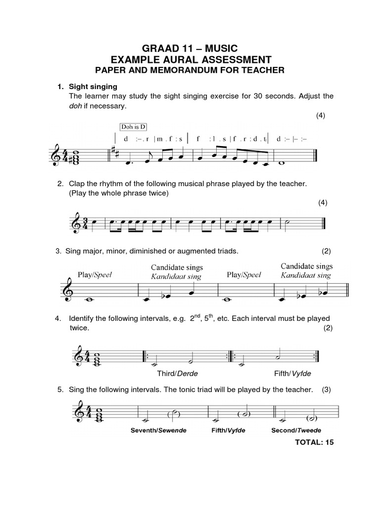 Exemplar Aural Test and Memorandum | PDF | Interval (Music) | Harmony