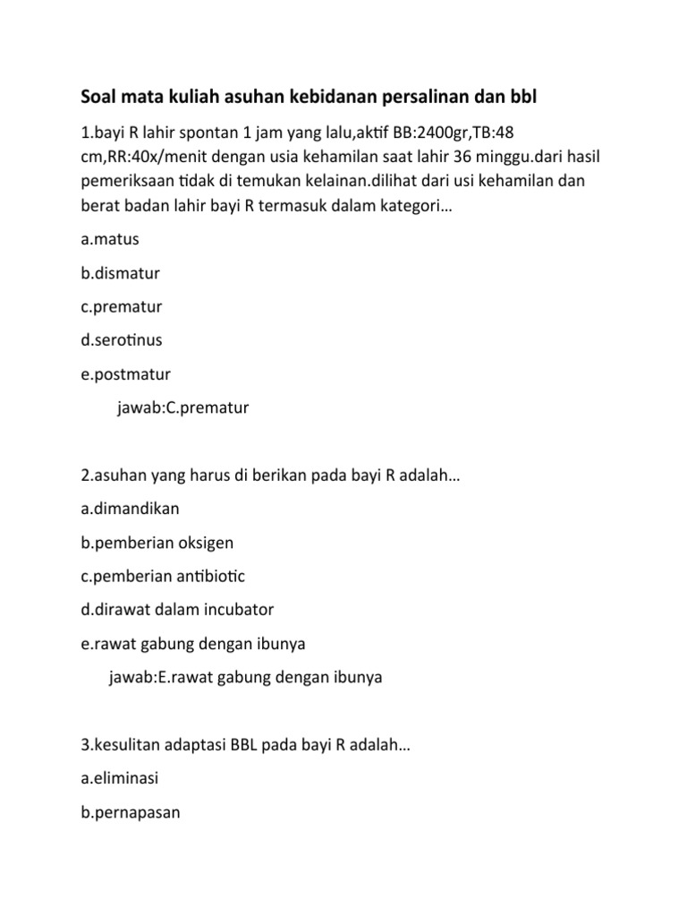 Soal Asuhan Kebidanan Persalinan Dan BBL | PDF