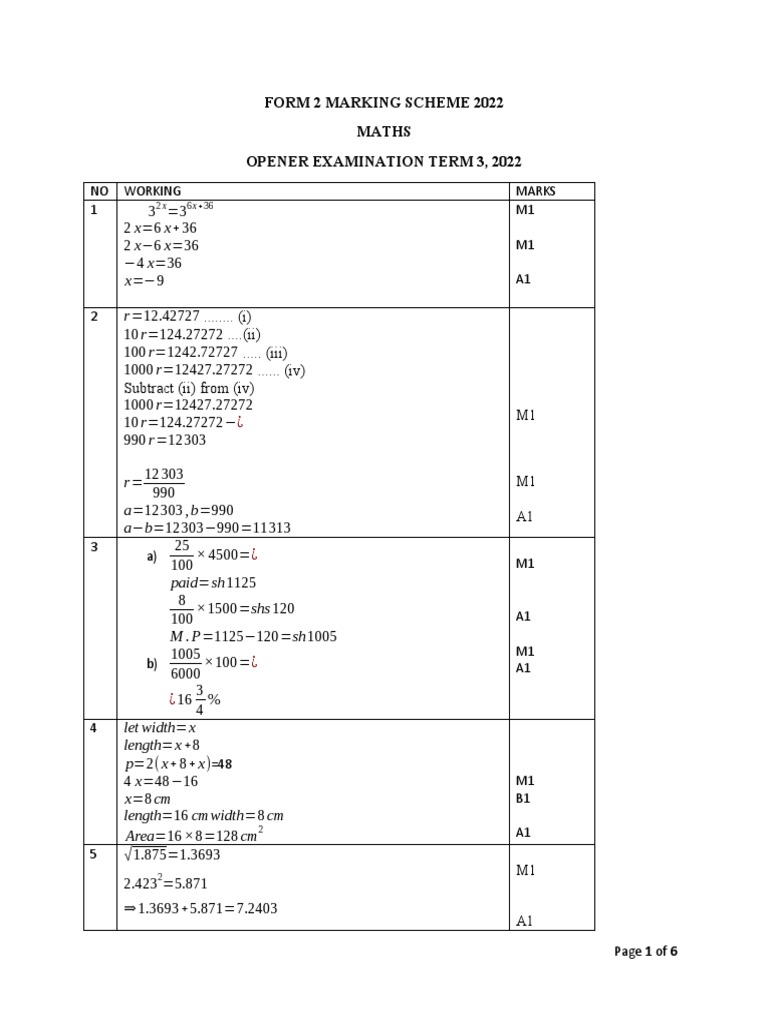Mathematics F2 2022 MS | PDF