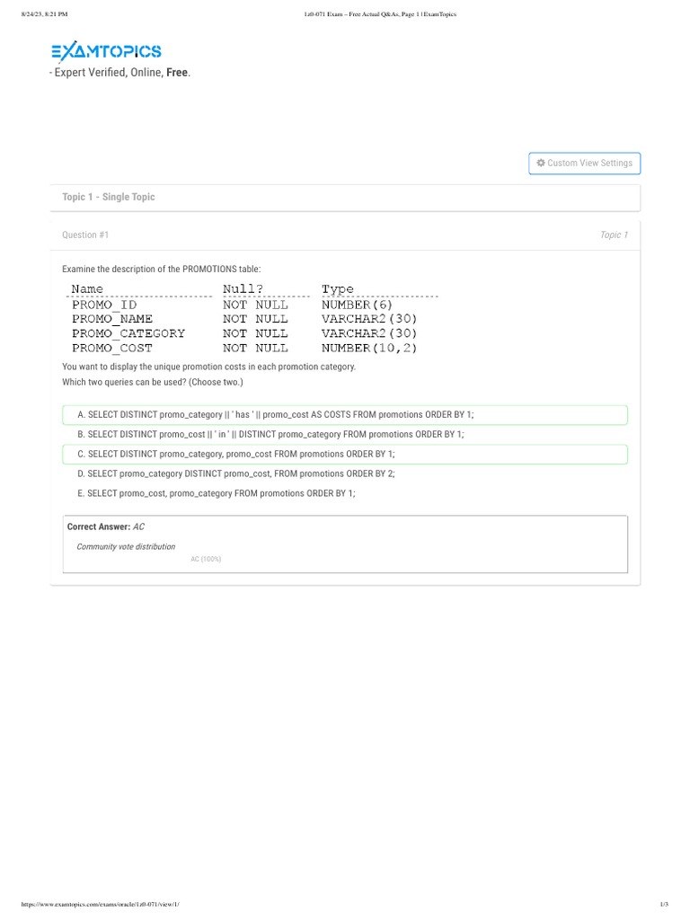Oracle 1Z0-071 Updated Page 1 | PDF