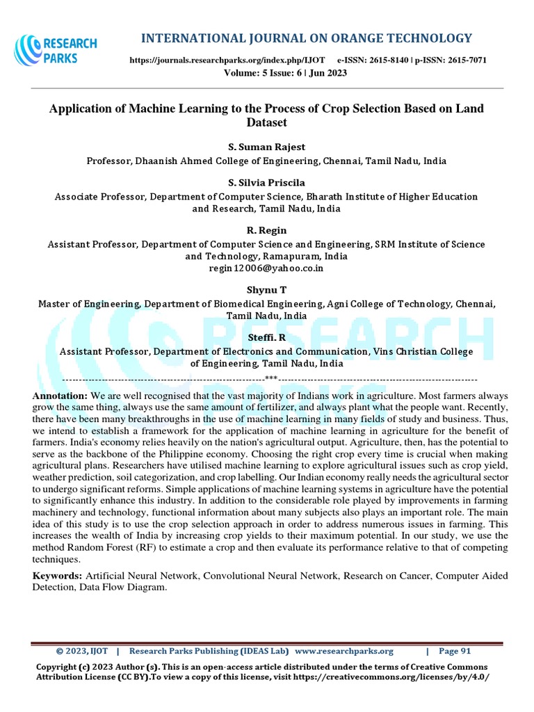 Application of Machine Learning To The Process of Crop Selection Based On Land Dataset | PDF ...