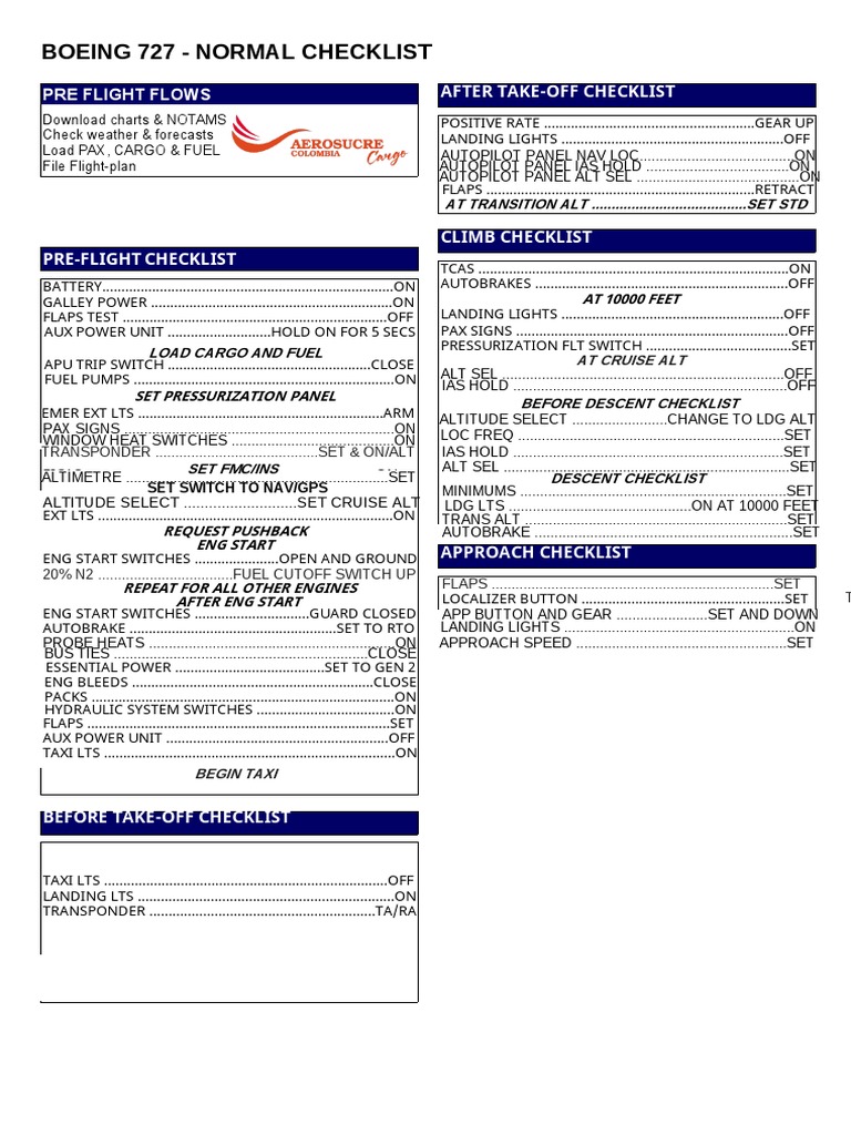 727 100 Checklist | PDF | Boeing | Aircraft Configurations