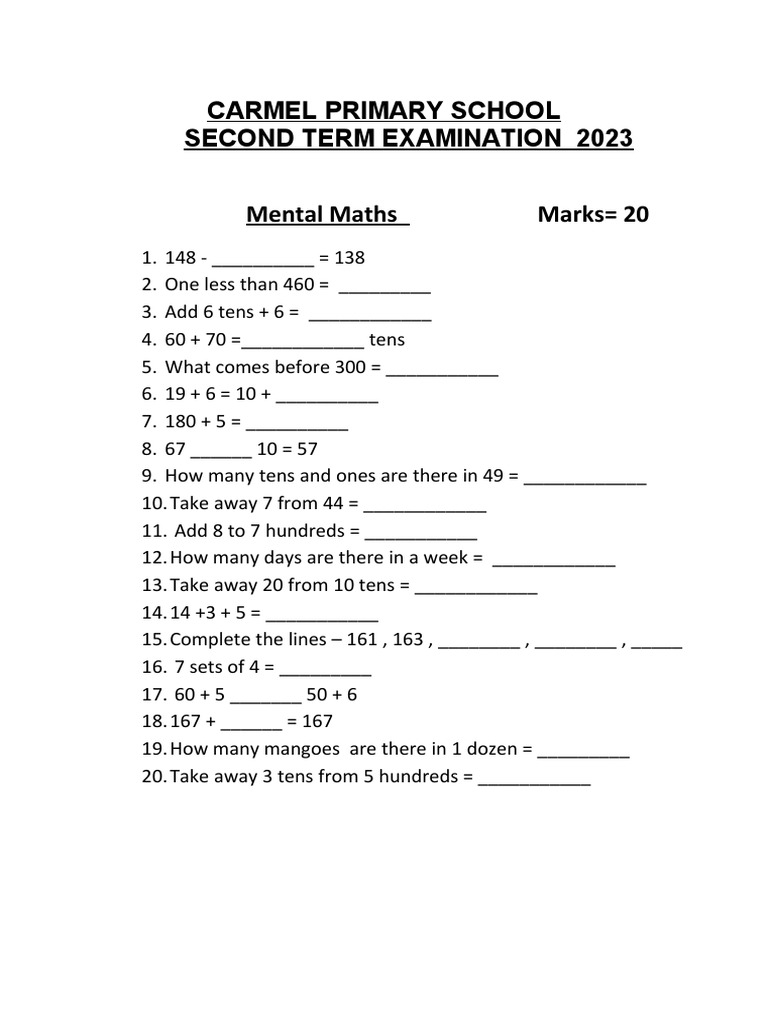 Mental Maths 2 ND Term 2023 | PDF