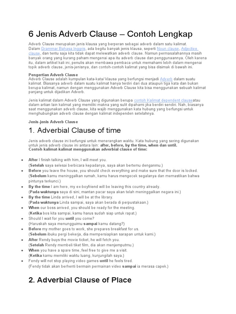 6 Jenis Adverb Clause | PDF